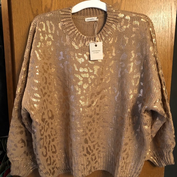 And The Why | Sweaters | Rose Gold Foil Leopard Print Sweater | Poshmark